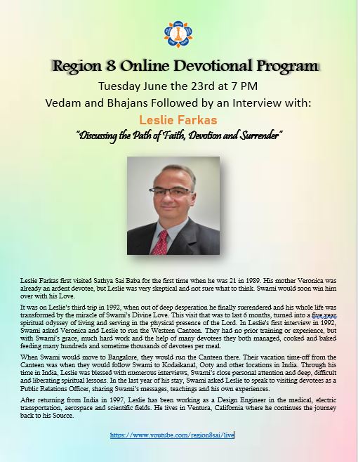 Region 8 Devotional Program | Leslie Farkas - Sri Sathya Sai ...